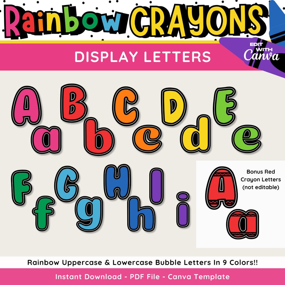 Rainbow Bulletin Board Display Letters, Printable & Editable Rainbow ...