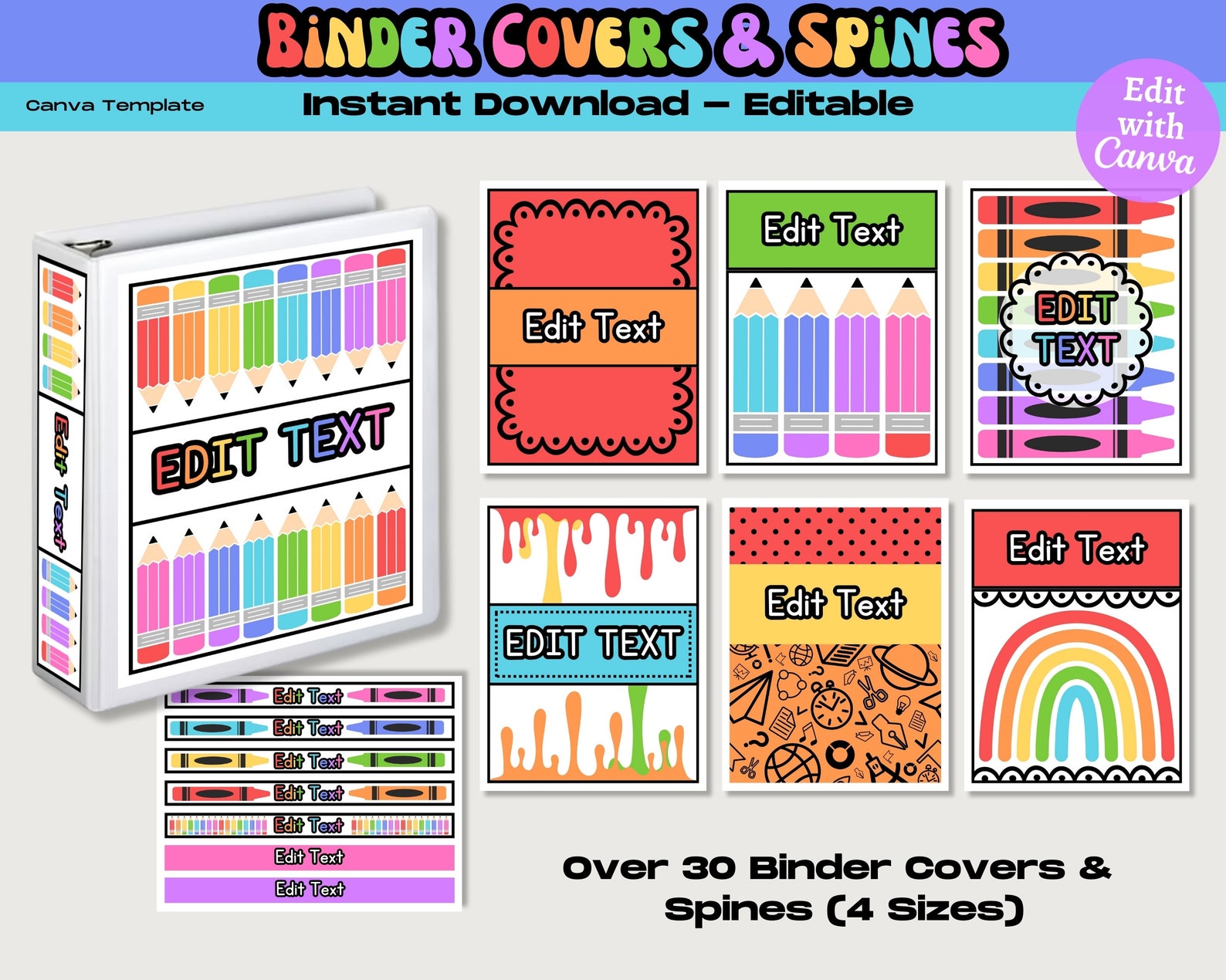 Bright Rainbow Binder Covers & Spines, Editable Teacher Resources ...
