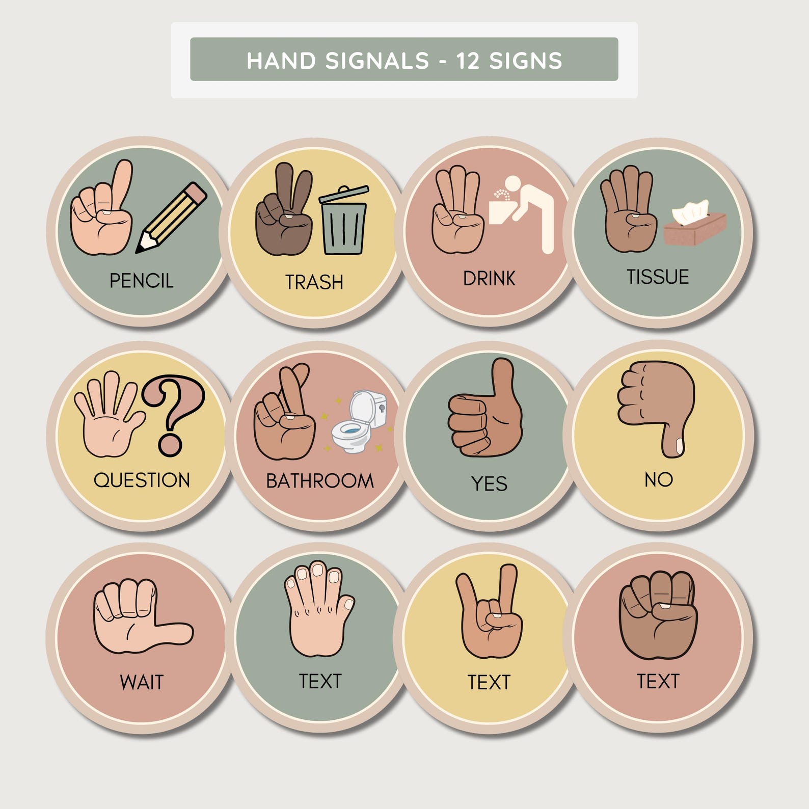 Boho Classroom Hand Signals Poster: Calm Daisy Decor (canva Template ...