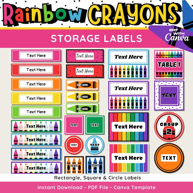 Rainbow Crayon Storage Labels, Printable & Editable Classroom Labels ...