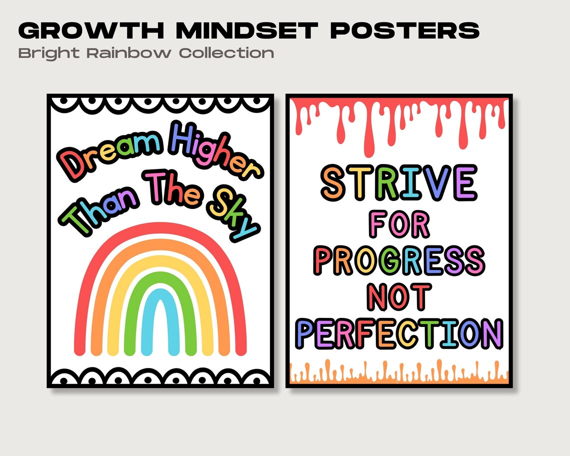 Bright Rainbow Growth Mindset Printable Posters, Editable Kids ...