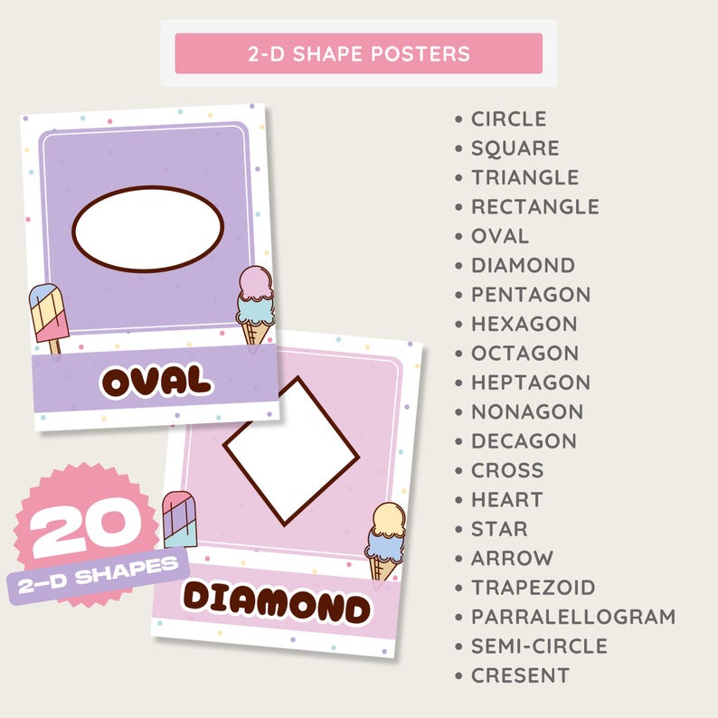 2D and 3D Shape Posters, Printable & Editable Shape Printable, Pastel ...