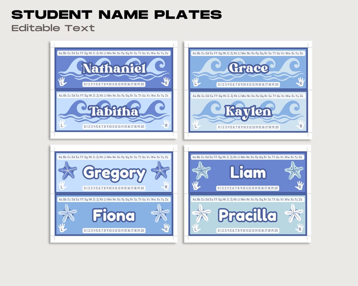 Ocean Theme Student Name Plates, Printable & Editable Classroom Desk ...