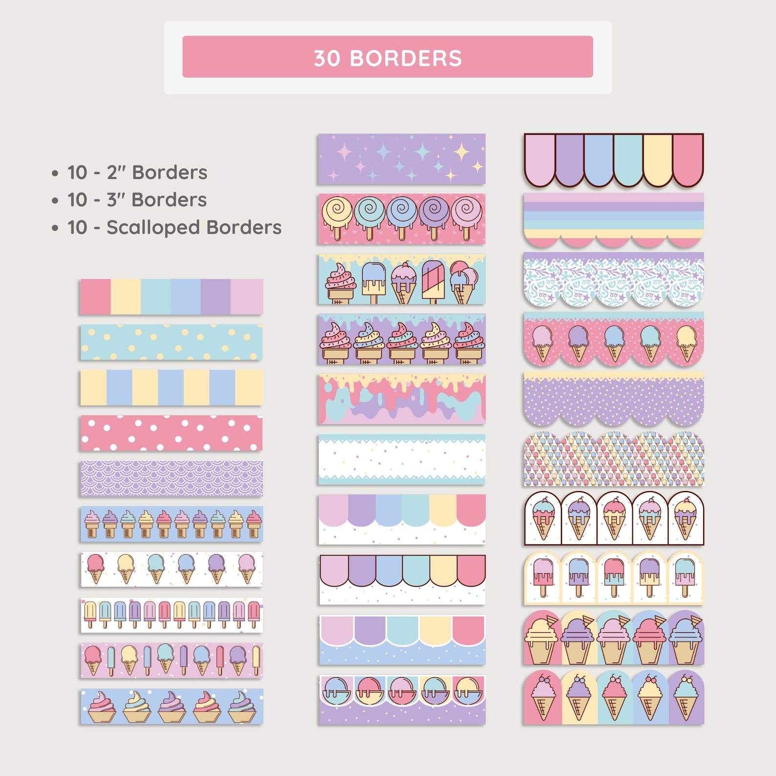 Pastel Bulletin Board Borders, Printable & Editable Borders, Ice Cream ...