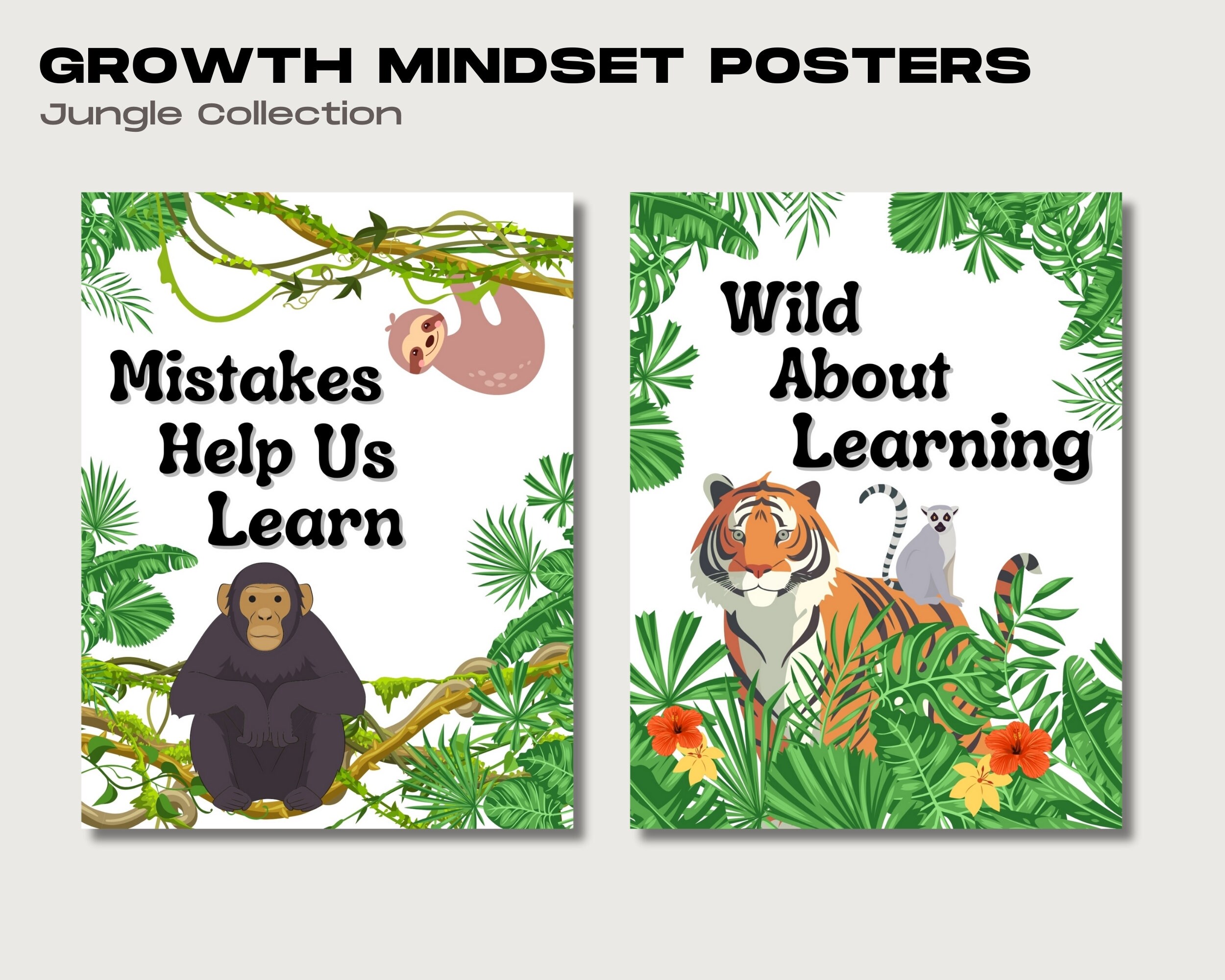 Jungle Growth Mindset Posters, Printable Kids Motivational Poster ...
