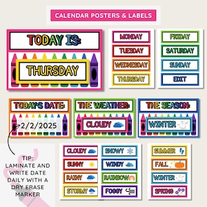 Rainbow Crayon Classroom Calendar Bundle: Printable Teacher Resources ...