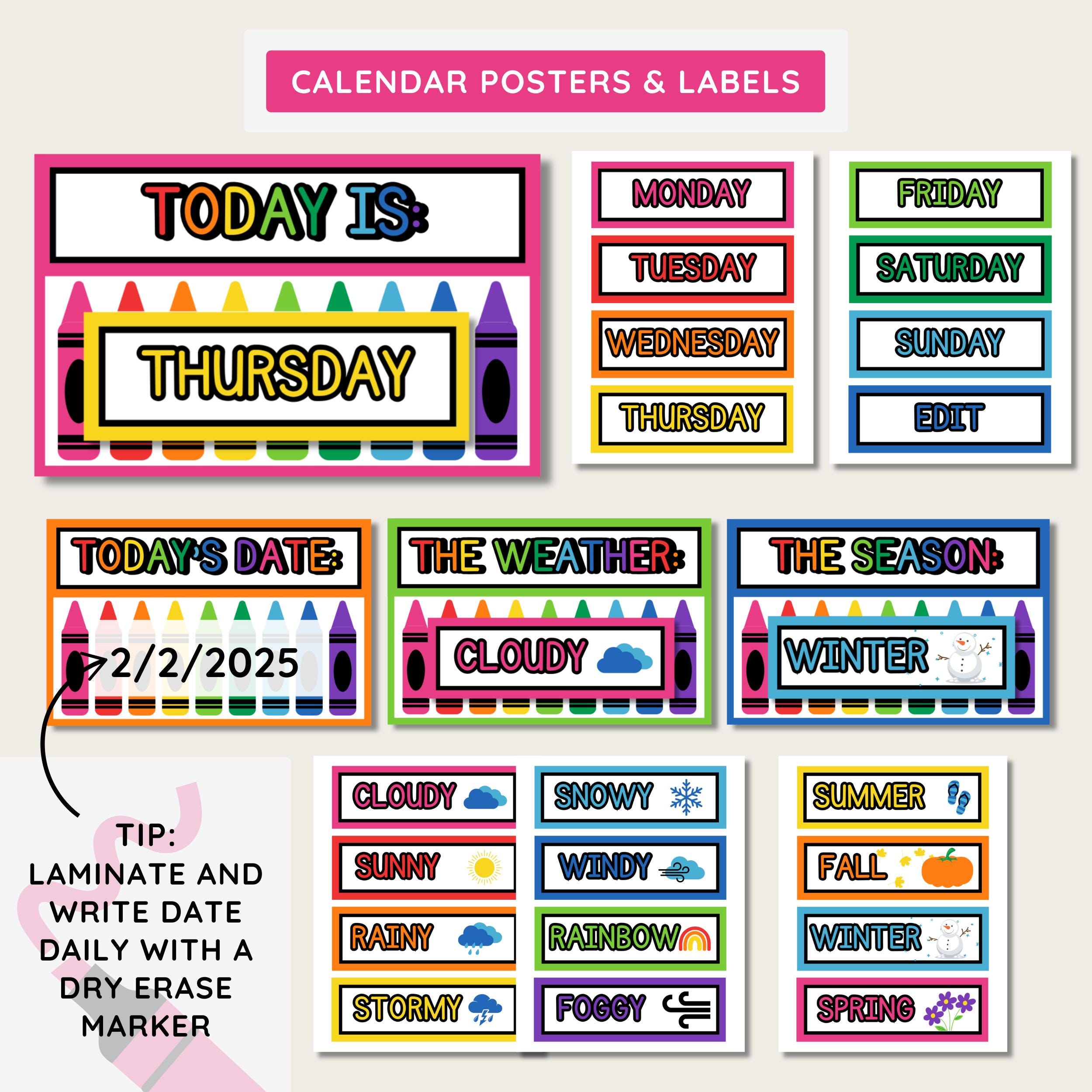 Rainbow Crayon Classroom Calendar Bundle: Printable Teacher Resources ...
