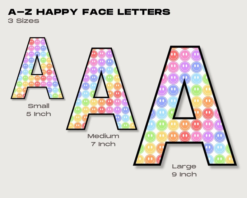 Rainbow Happy Face Bulletin Board Letters, Printable A-Z Display ...