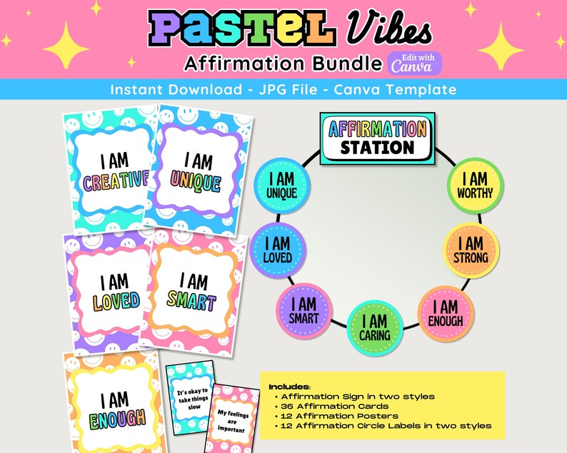 Editable Happy Pastel Affirmation Posters, Printable Kids Affirmation ...