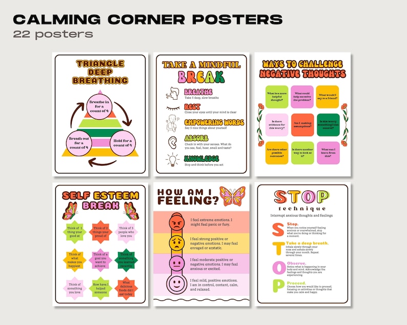 Groovy Calming Corner Posters, Printable & Editable Posters, Breathing ...