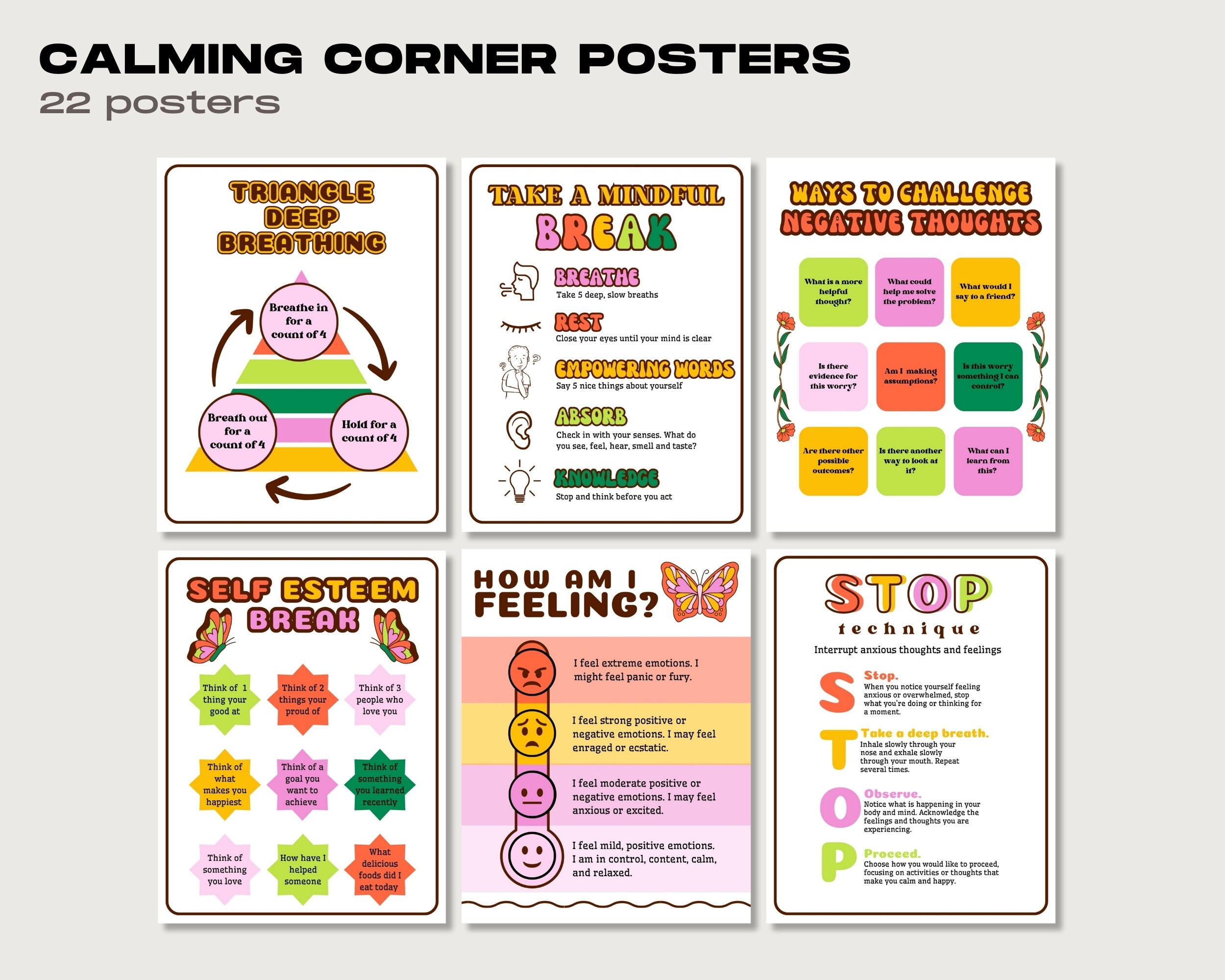 Groovy Calming Corner Posters, Printable & Editable Posters, Breathing ...