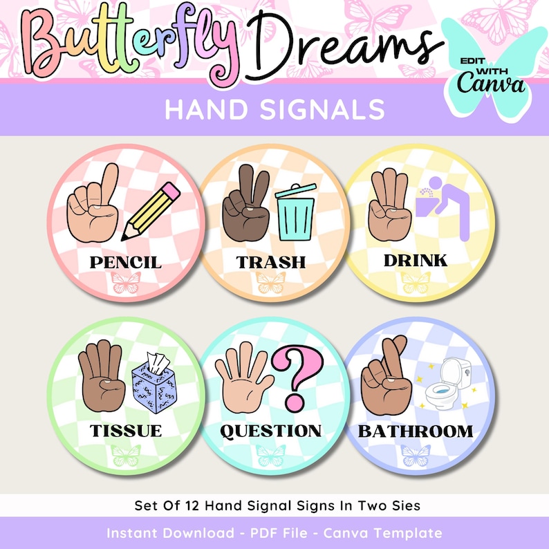 Hand Signal Posters, Printable Elementary Classroom Hand Signs, Pastel ...
