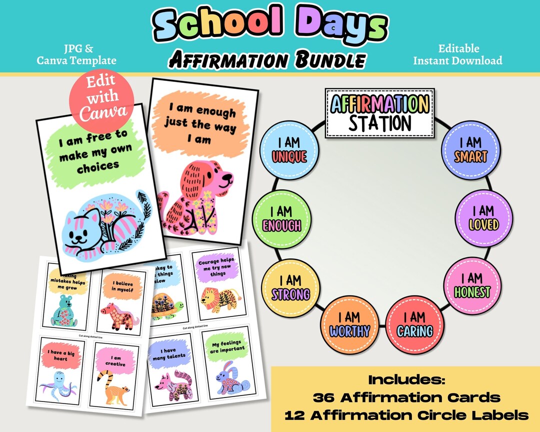 Affirmation Cards for Kids, Printable Editable Classroom Affirmation ...