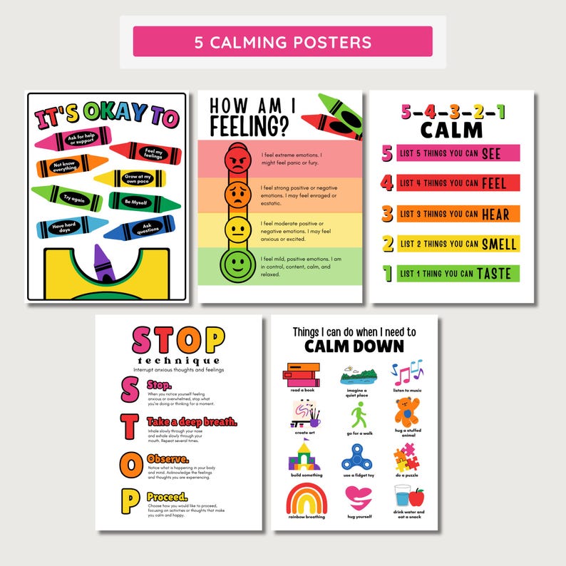 Rainbow Crayon Calming Corner Posters: Kids' Breathing Exercises ...