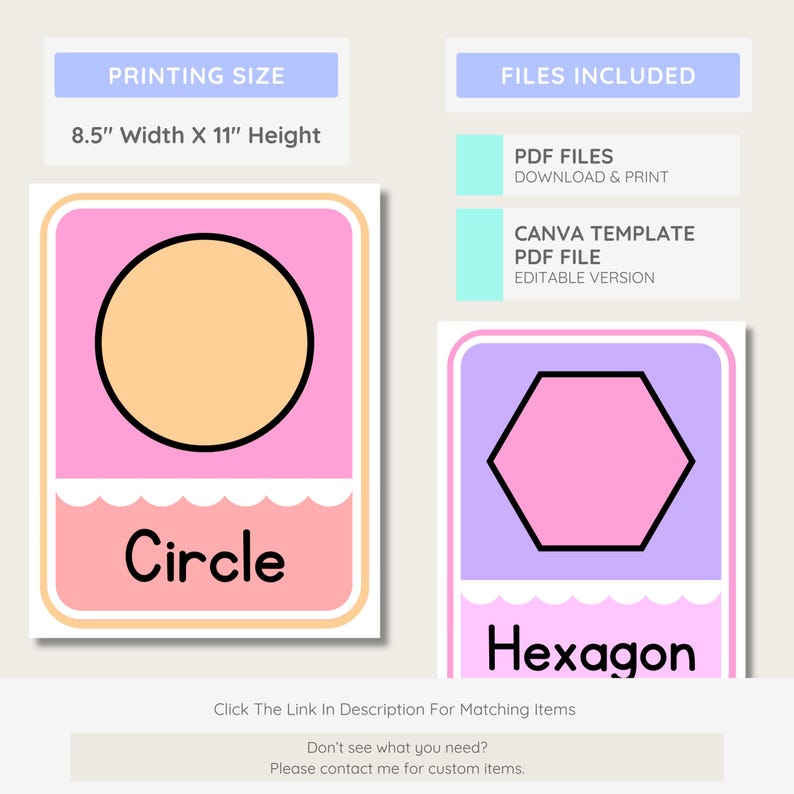 Pastel Rainbow Shape Posters: 2D & 3D Classroom Prints (canva Template ...