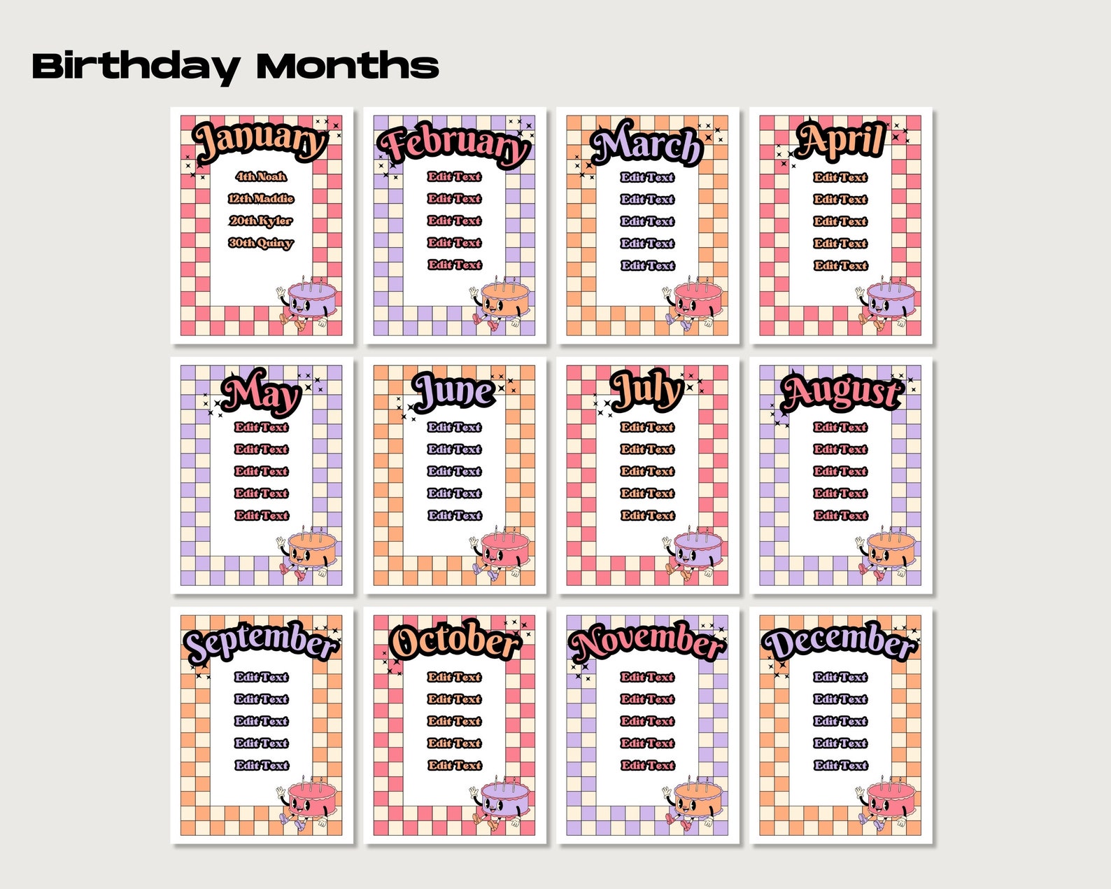 Retro Birthday Bundle, Editable Classroom Birthdays Display, Printable ...