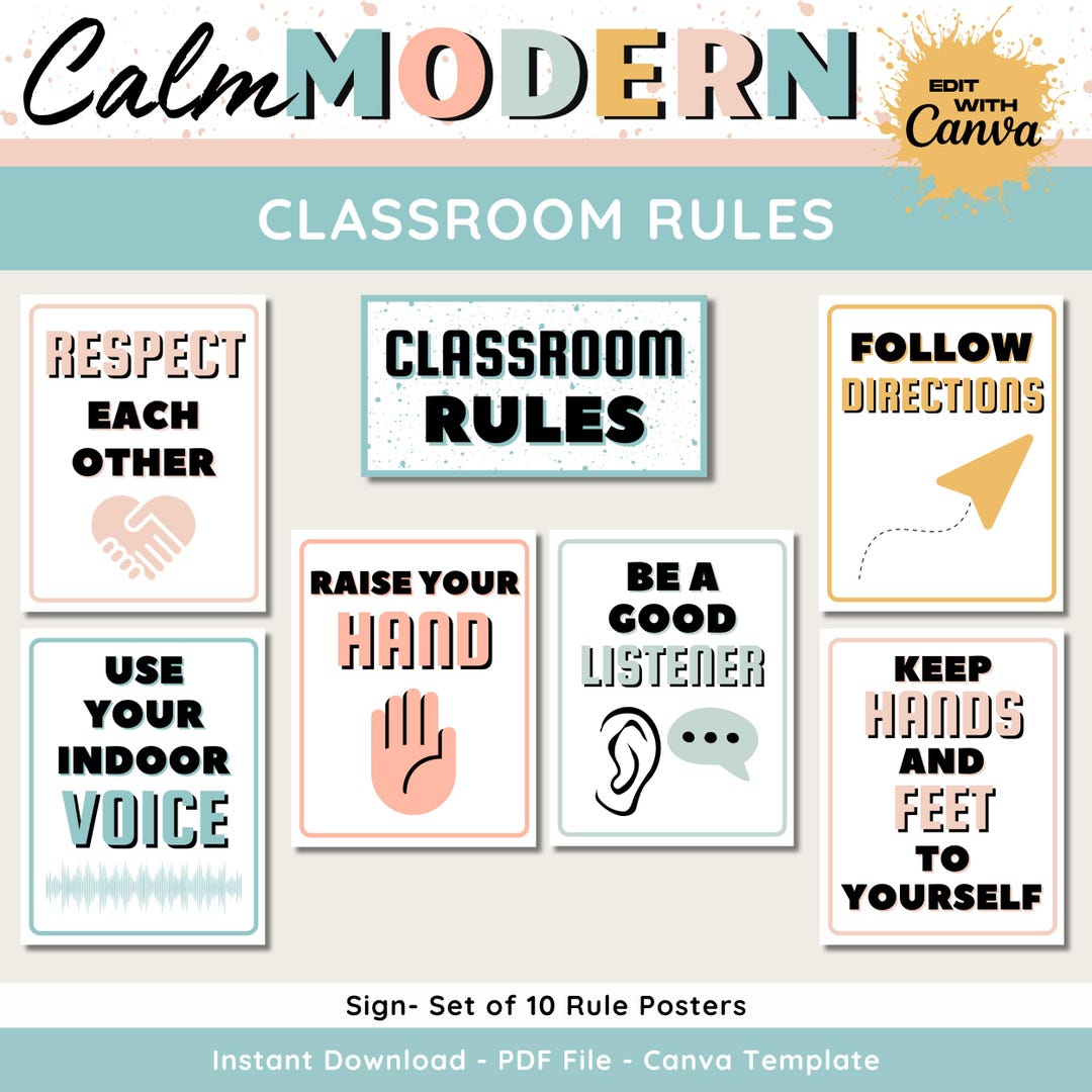 Modern Classroom Rules Posters: Neutral Pastel Decor (canva Template ...