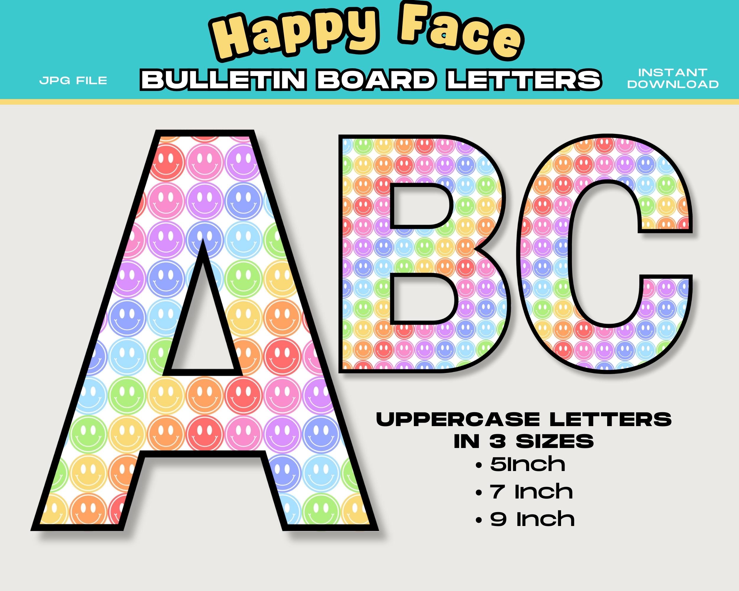 Rainbow Happy Face Bulletin Board Letters, Printable A-Z Display ...