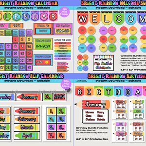 Bright Rainbow Classroom Decor Bundle: Editable Teacher Printables ...