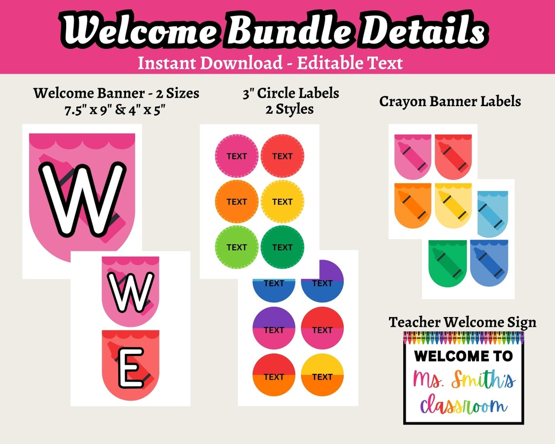 Rainbow Crayons Welcome Bundle Editable Classroom Decor - Etsy