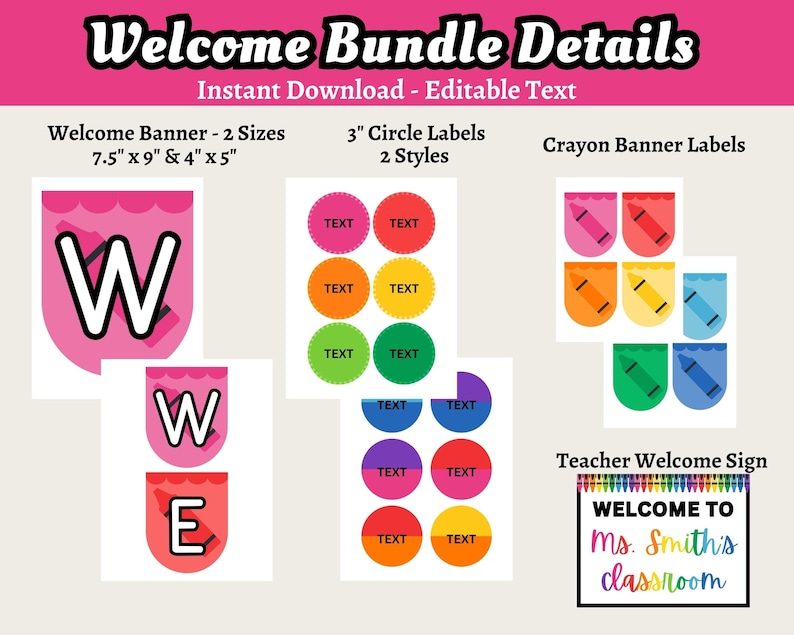 Rainbow Crayons Welcome Bundle, Editable Classroom Decor, Canva ...