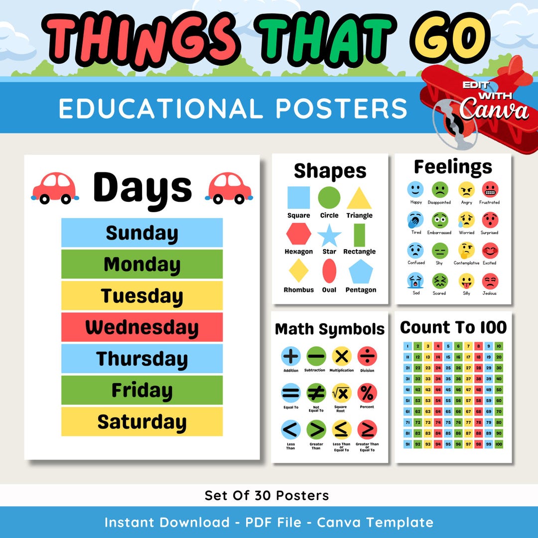 Transportation Educational & Math Posters: Vehicle Classroom Decor ...