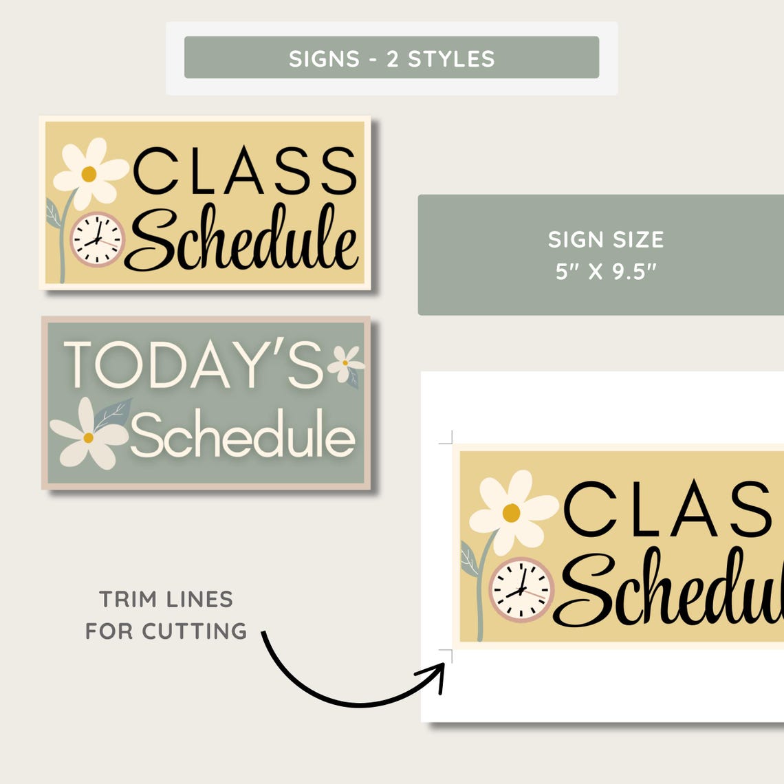 Calm Daisy Class Schedule Kit: Printable Classroom Decor (canva ...