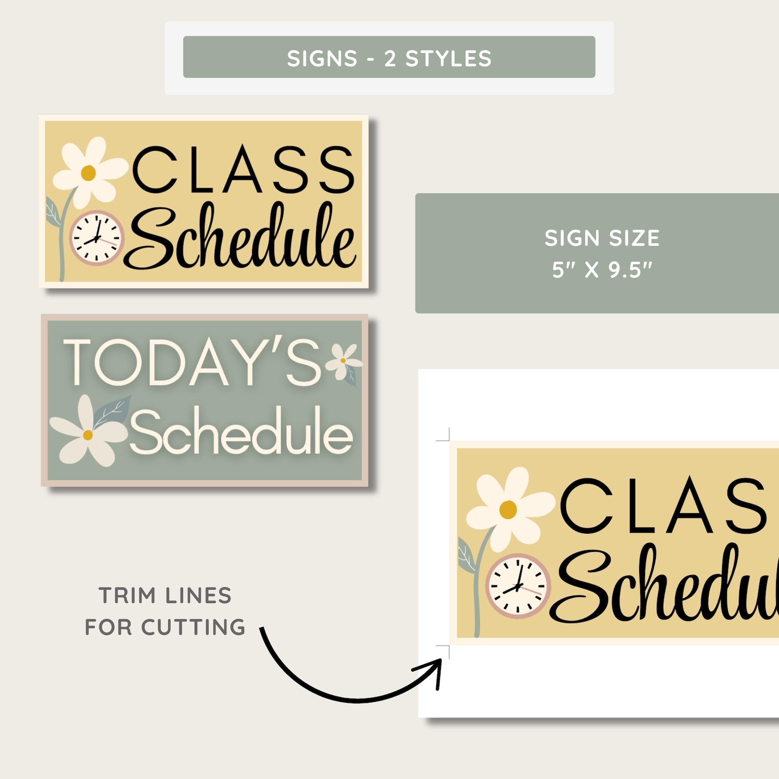 Calm Daisy Class Schedule Kit: Printable Classroom Decor (canva ...
