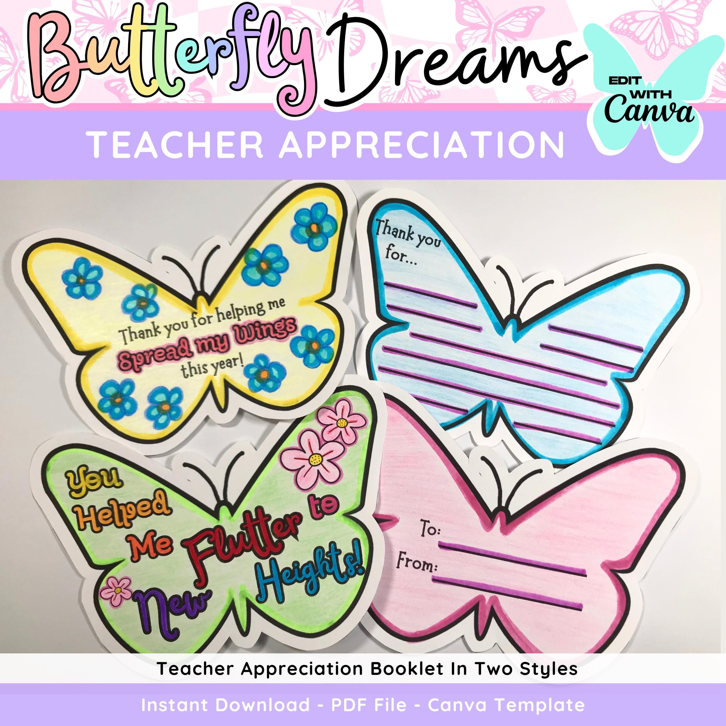 Butterfly Teacher Appreciation Booklet: Student Thank You Notes (PDF ...