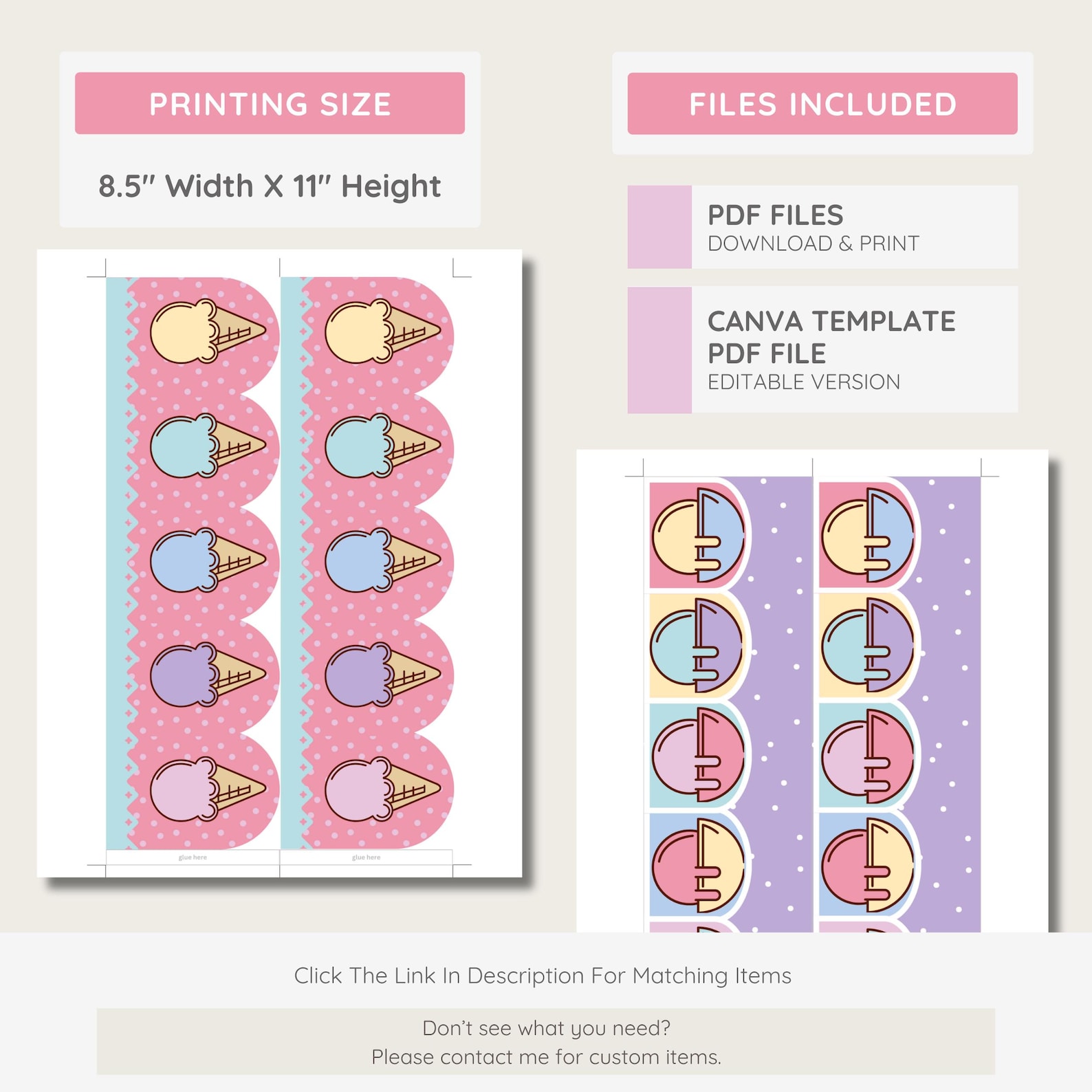 Pastel Bulletin Board Borders, Printable & Editable Borders, Ice Cream ...