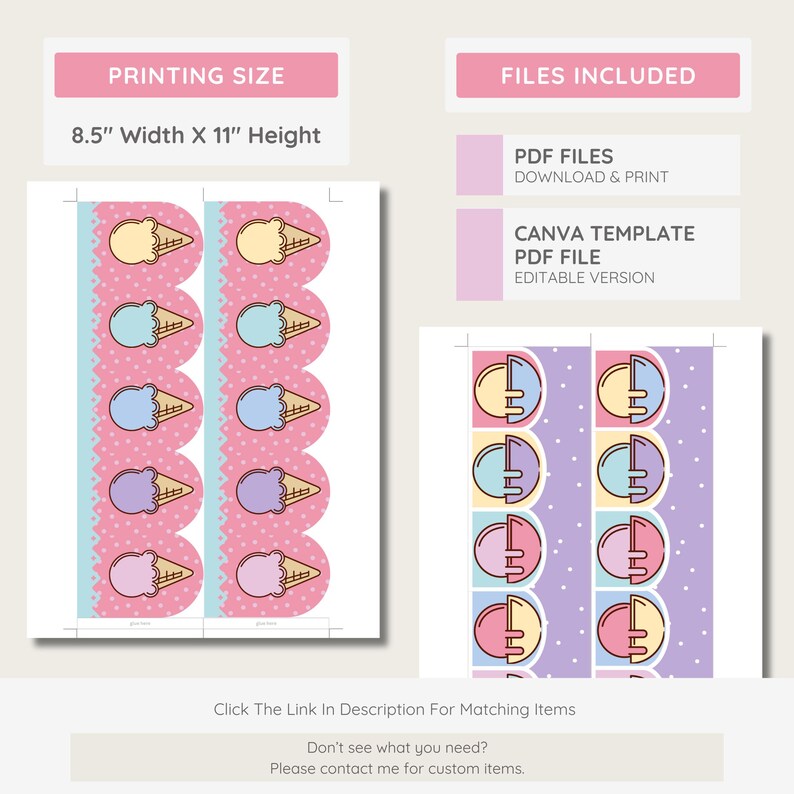 Pastel Bulletin Board Borders, Printable & Editable Borders, Ice Cream ...