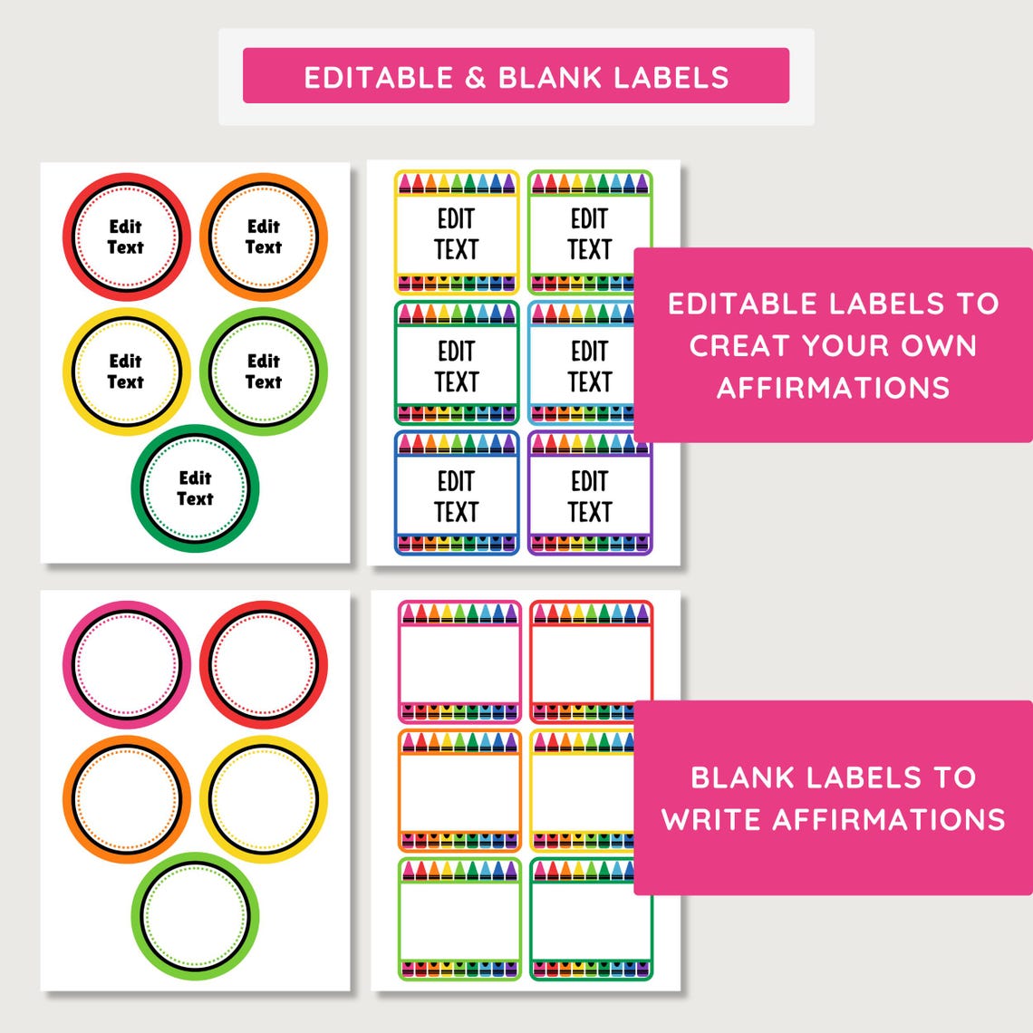 Rainbow Crayon Affirmation Station Kit: Editable Classroom Decor (canva ...