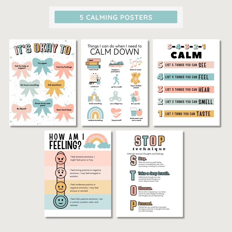 Calming Corner Posters: Breathing Exercises, Neutral Classroom Decor ...