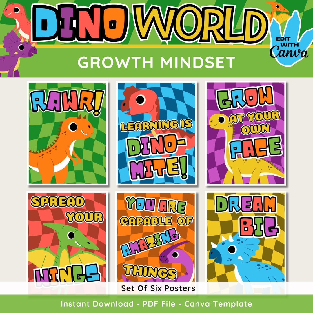 Dinosaur Growth Mindset Classroom Posters, Printable Editable Inspiring ...