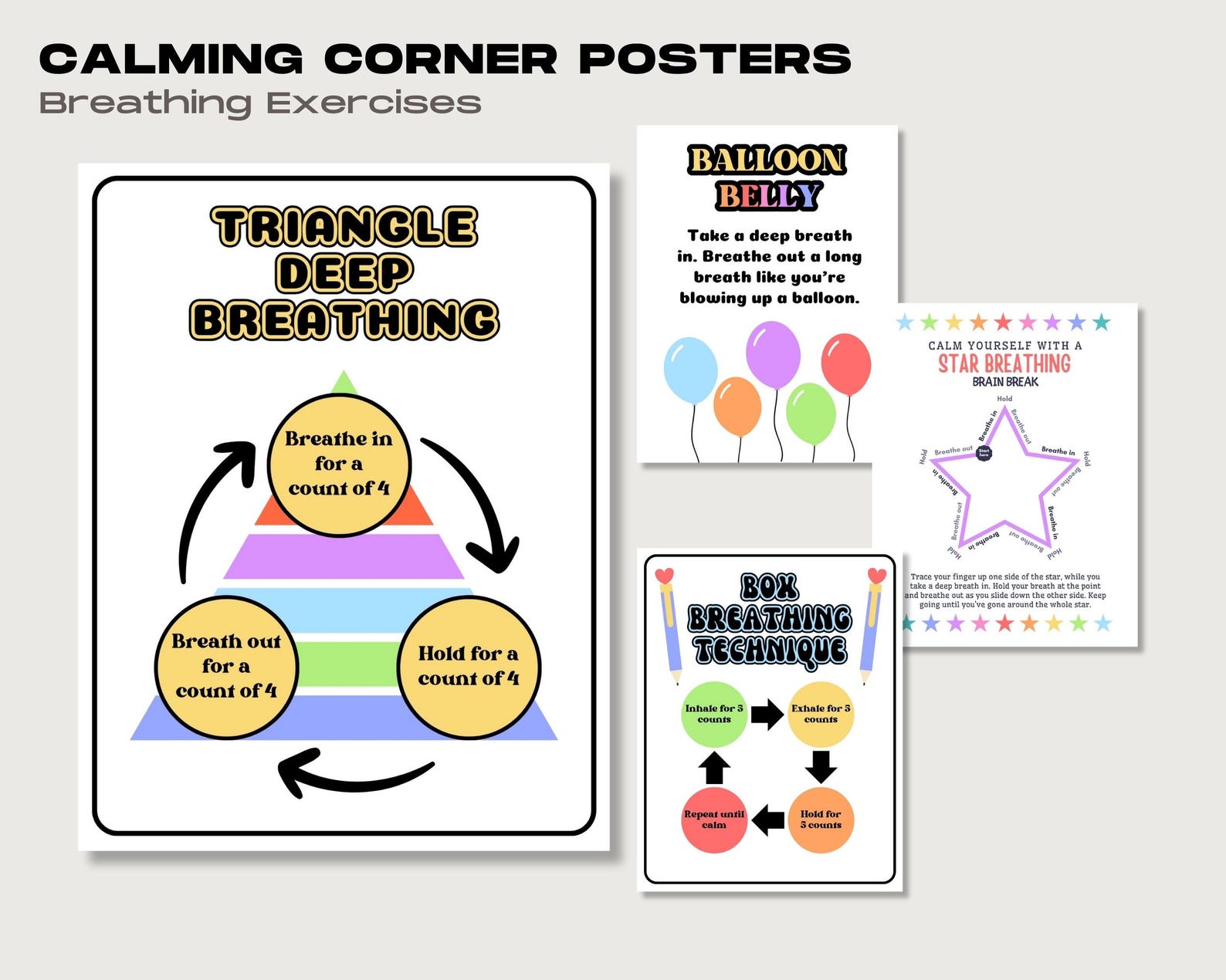 Rainbow Calming Corner Posters, Printable & Editable Breathing ...