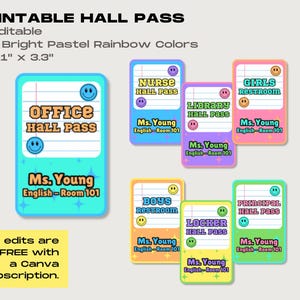 Editable Pastel Hall Passes Template, Printable School Restroom Passes ...