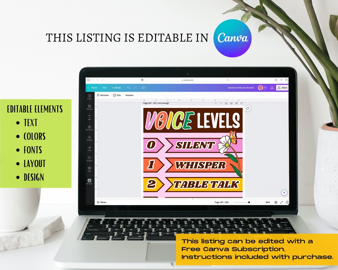 Groovy Voice Levels Poster: Editable Classroom Decor (canva Template ...