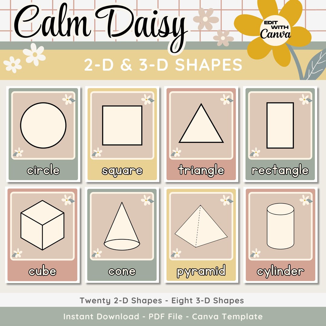 Boho Modern 2-D & 3-D Shape Posters, Printable Shape Posters, Editable ...