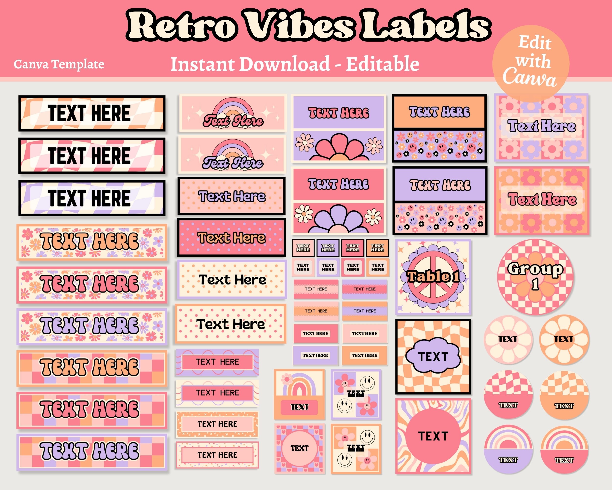 Retro Printable Labels, Editable Classroom Labels, Groovy Labels ...