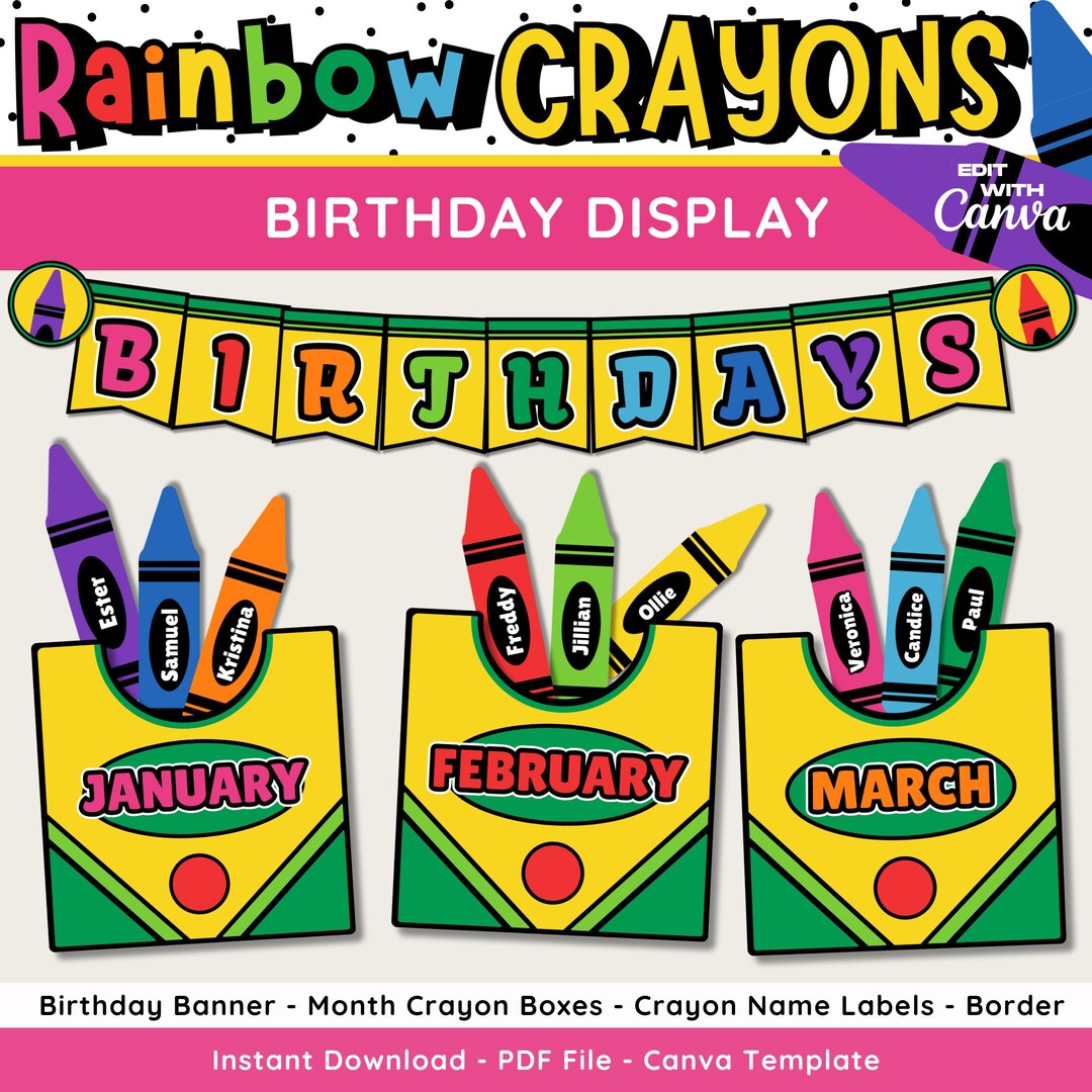 Rainbow Crayon Birthday Bulletin Board Kit, Printable & Editable ...