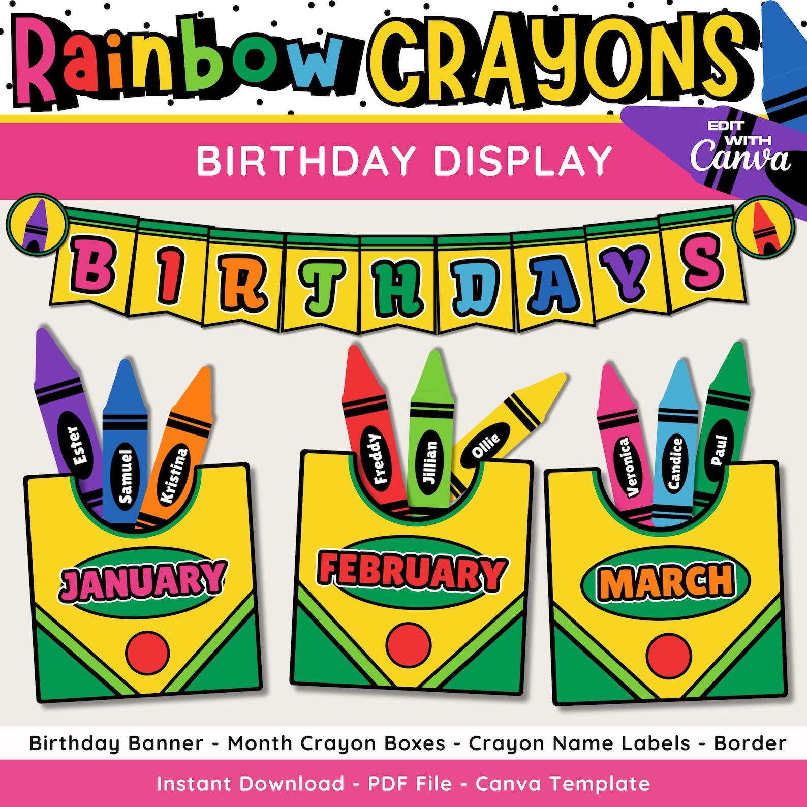 Rainbow Crayon Birthday Bulletin Board Kit, Printable & Editable ...