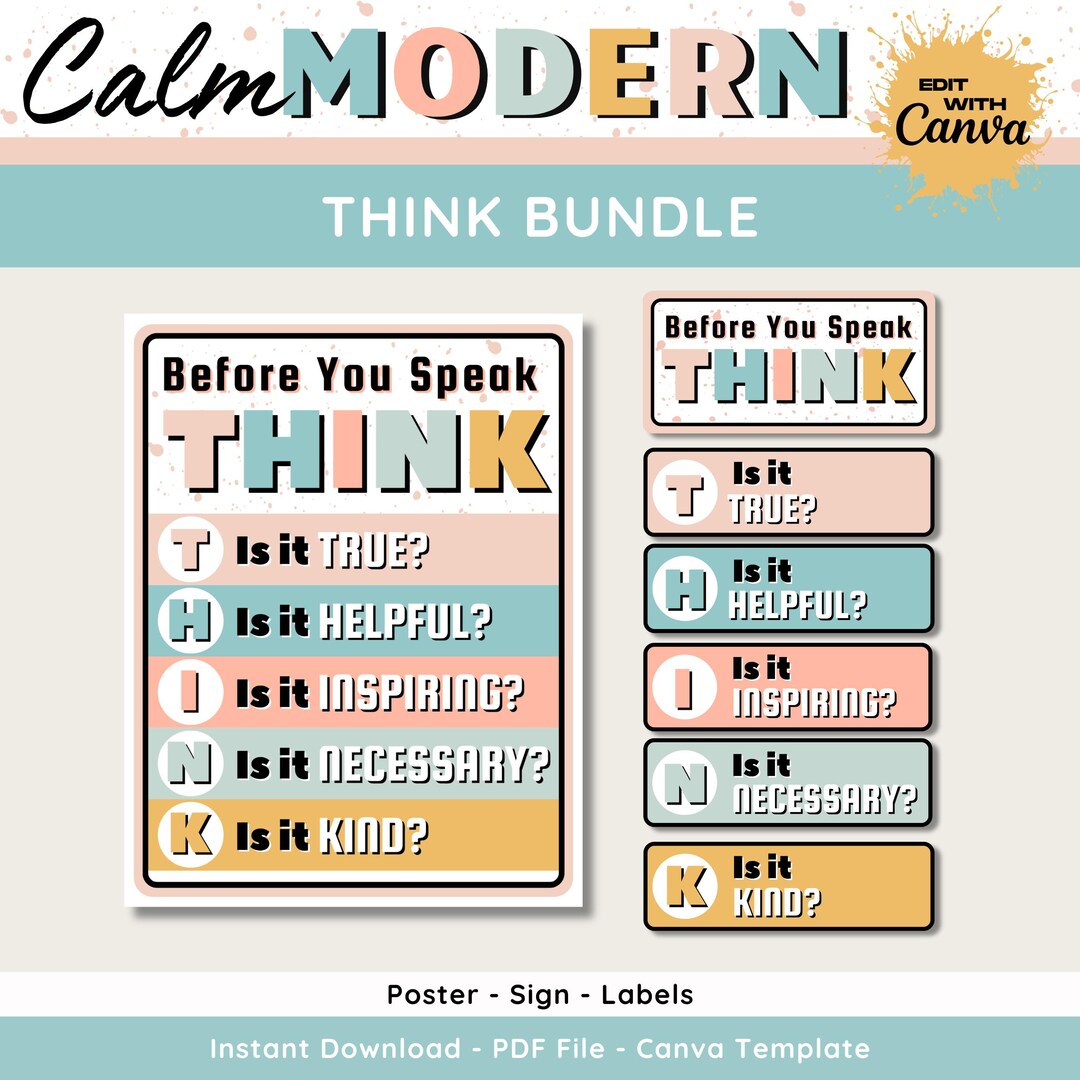 THINK Classroom Poster Bundle: Neutral Pastel Decor (canva Template) - Etsy