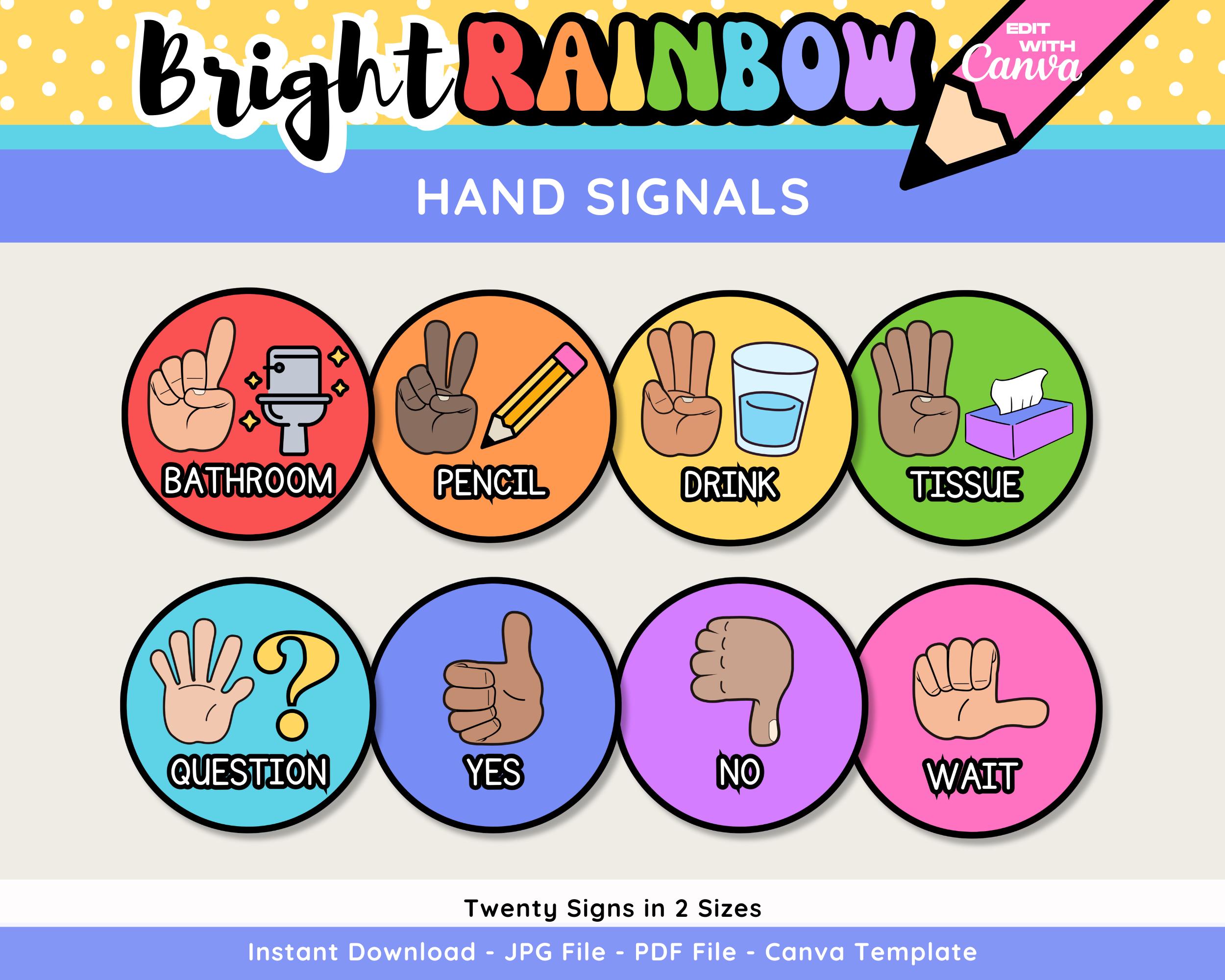 Rainbow Classroom Hand Signal Posters: Editable Decor (digital Download ...