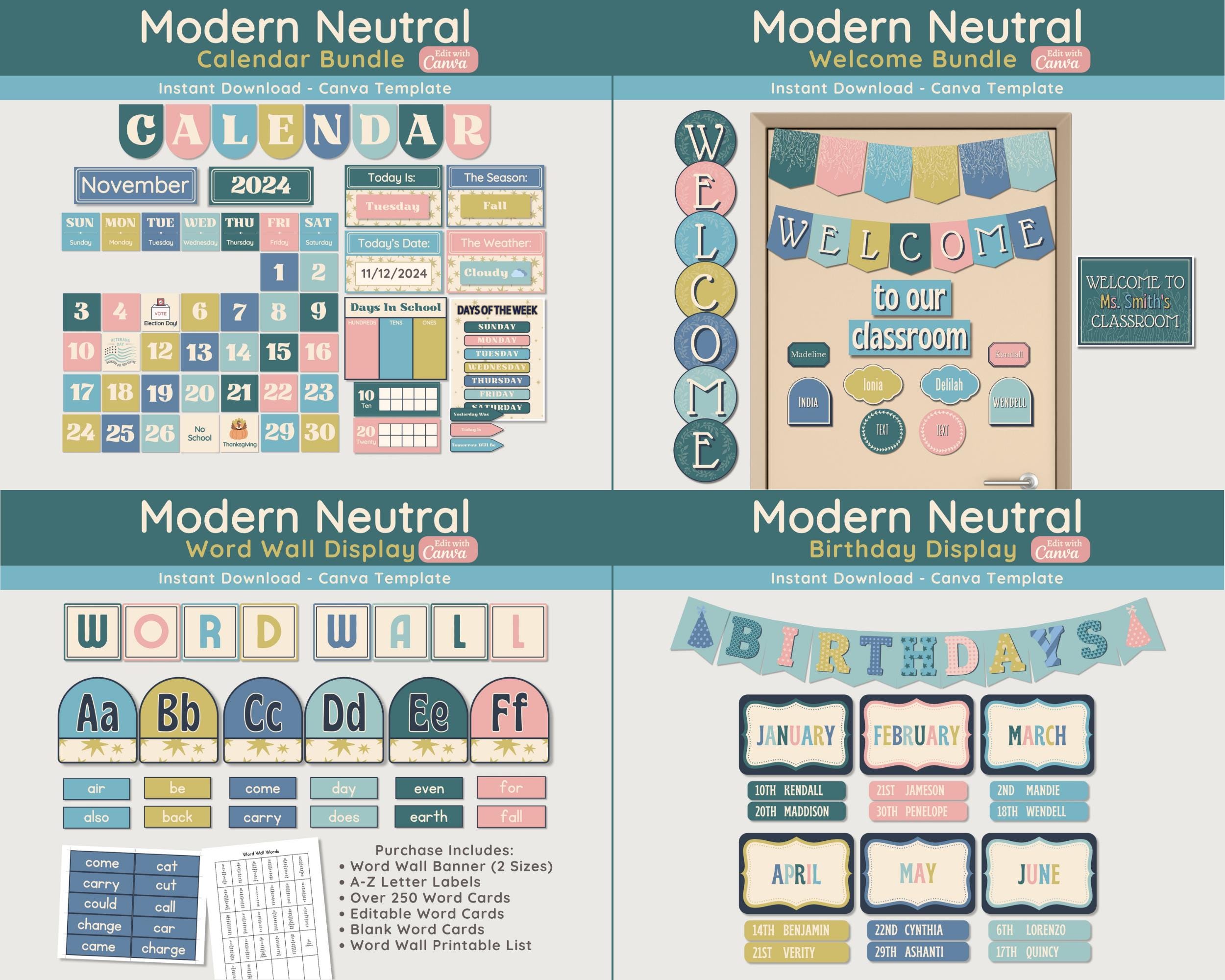 Editable Modern Classroom Decor Printable Bundle, Neutral Complete ...