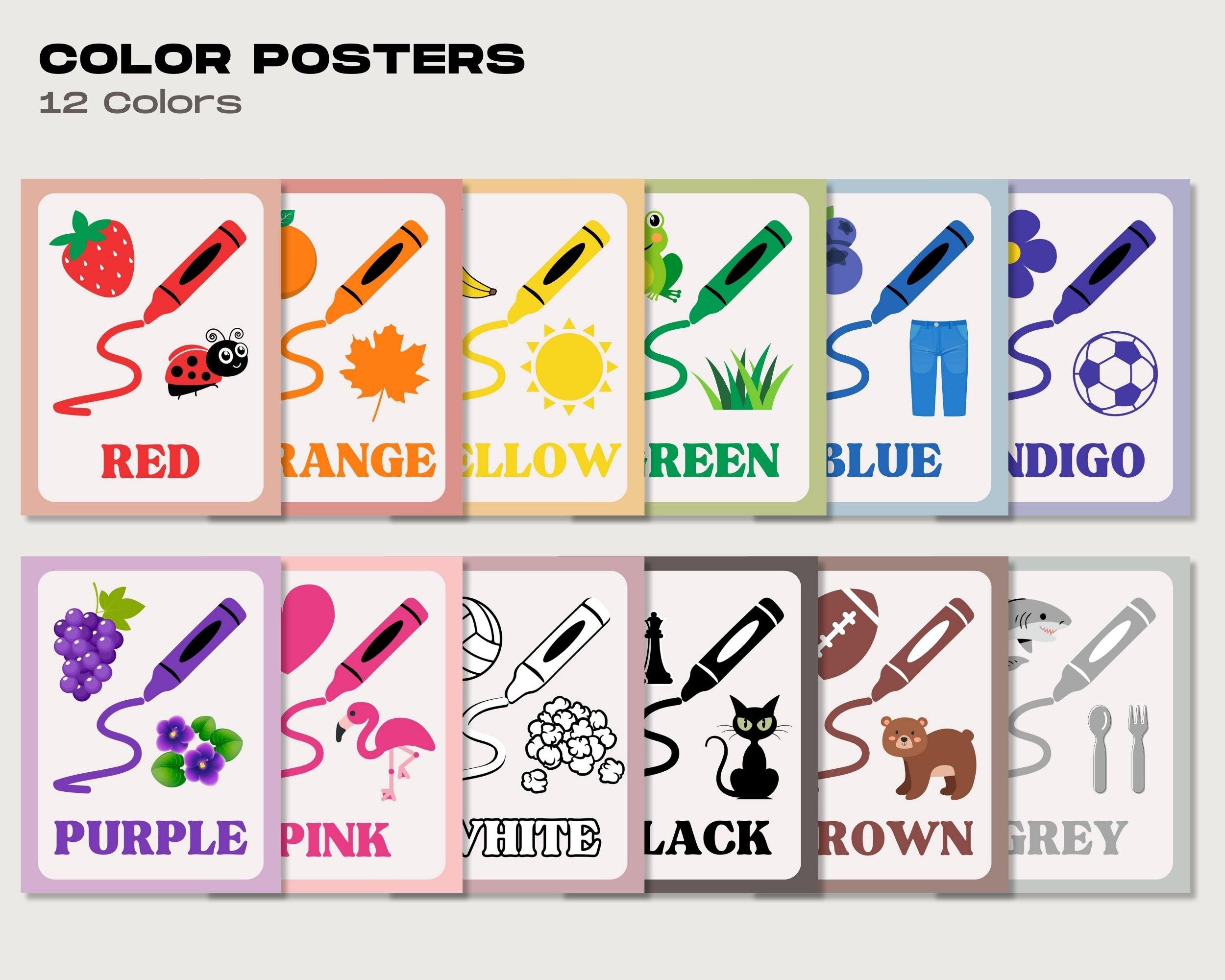 Set of 12 Color Posters, Editable Teacher Printable, Pre-k Preschool ...