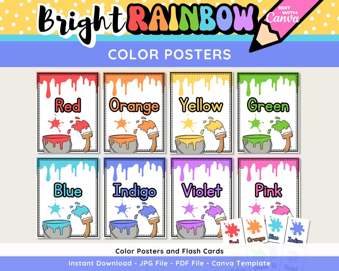 Bright Rainbow Color Posters, Color Flash Cards, Editable Color Posters ...