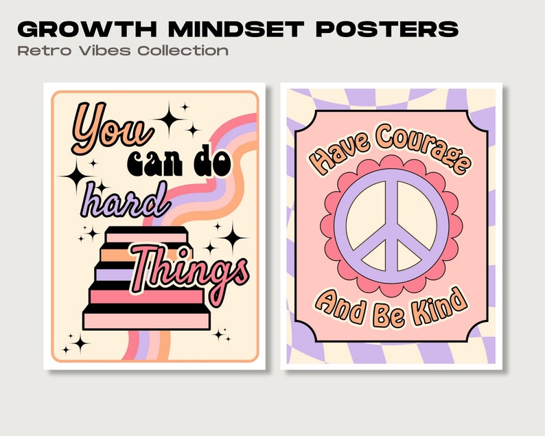 Retro Growth Mindset Posters, Printable Motivational Classroom Posters, Retro Classroom Decor ...