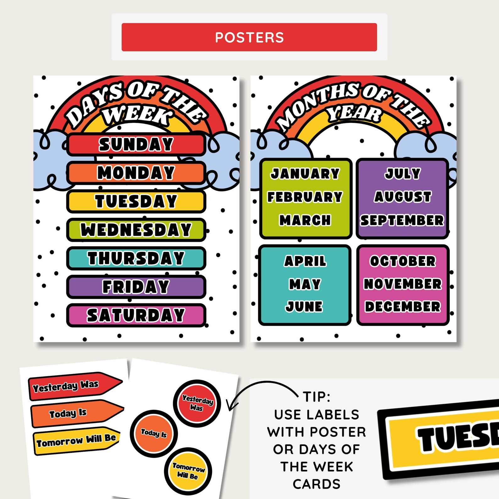 Rainbow Classroom Calendar Bundle: Printable Weather Station (canva ...