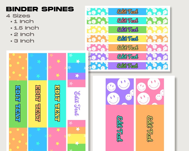 Editable Pastel Binder Covers & Spines, Printable Bright Happy Rainbow ...