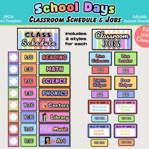 Classroom Schedule & Jobs Display, Printable Editable Class Schedule ...
